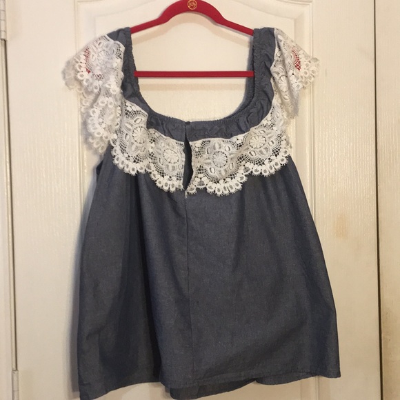 Miss Lili | Tops | Miss Lili Off Shoulder Denim Top W Lace Detail ...